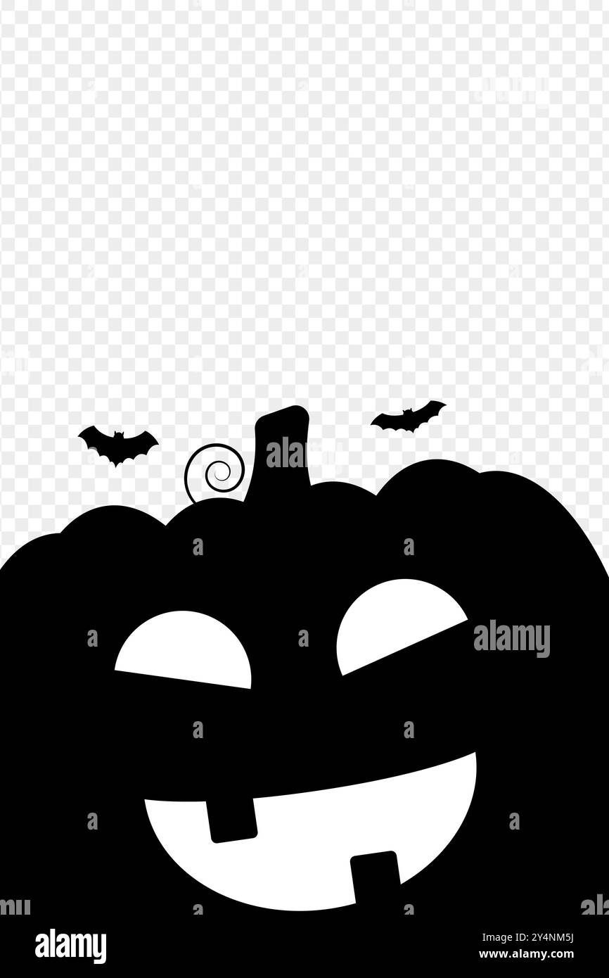 Vector illustration of Halloween pumpkin with bats on transparent ...