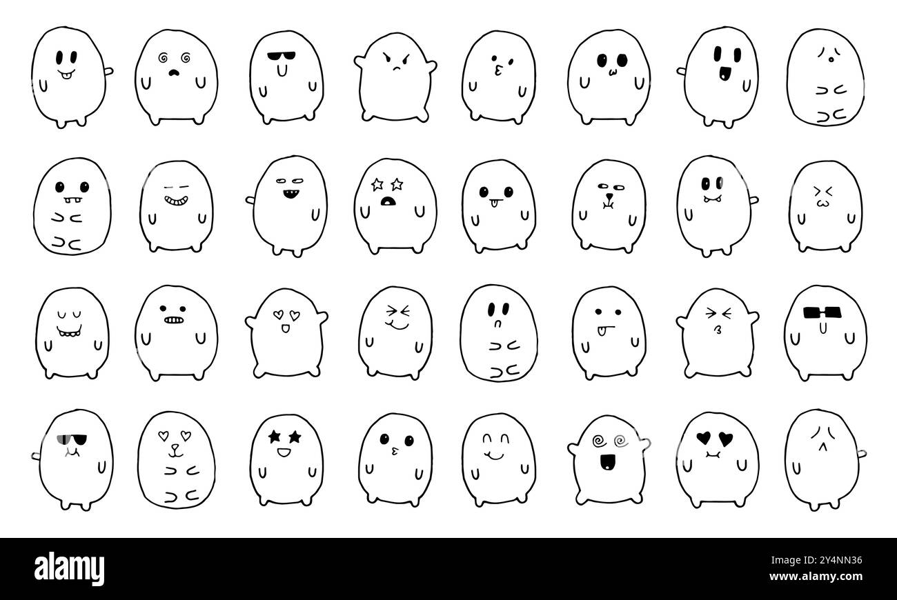 Doodle cartoon character happy Black and White Stock Photos & Images ...