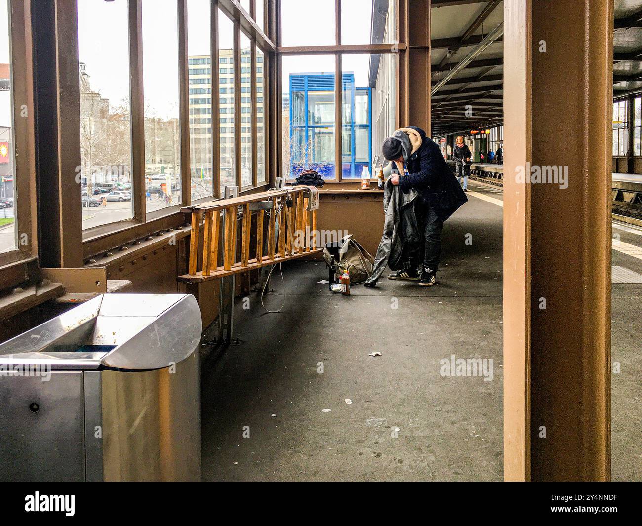 Berlin, Germany. Homeless man with an addiction, reorganising his ...