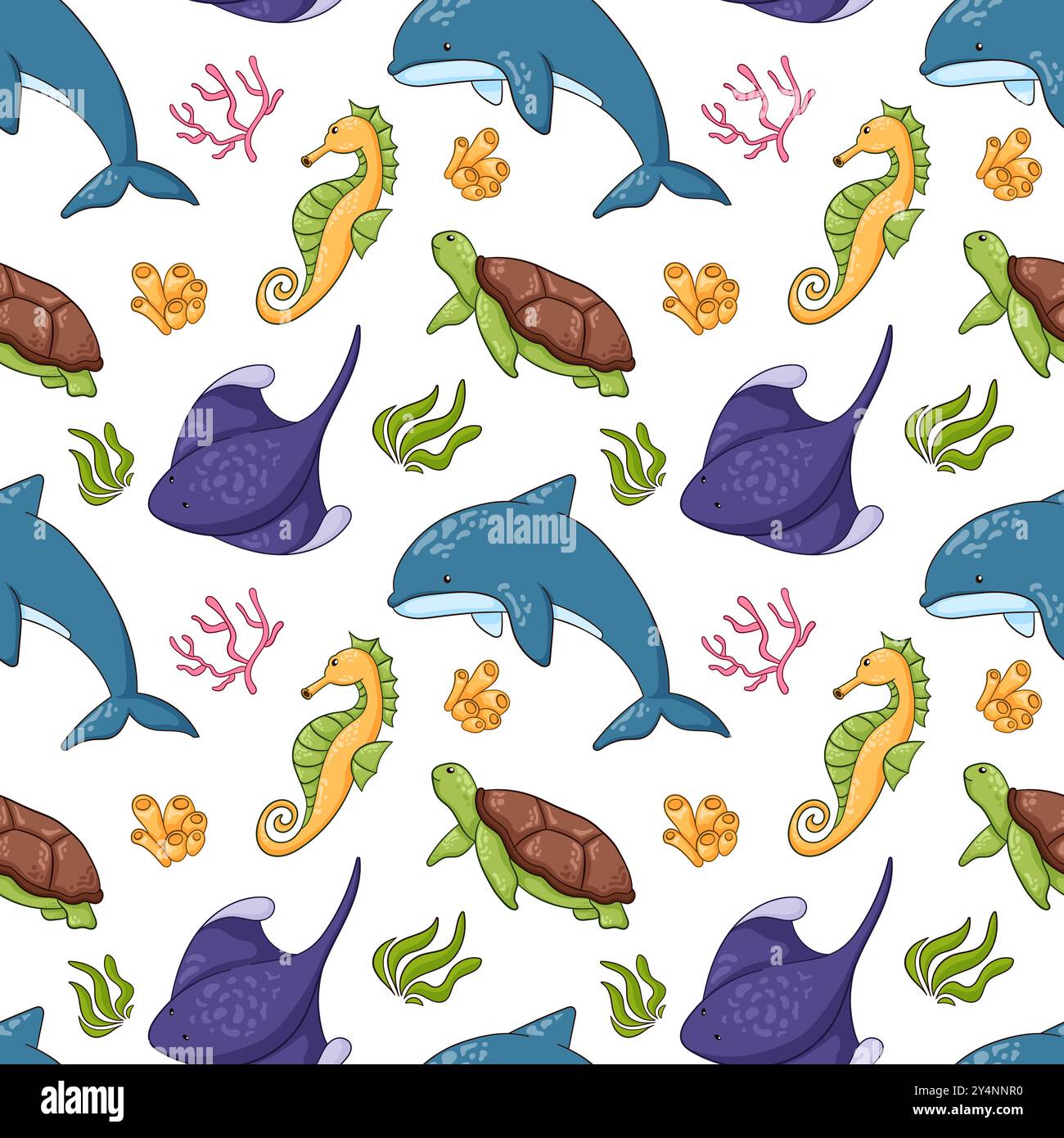 Seamless pattern with underwater animals in cartoon style. Undersea ...