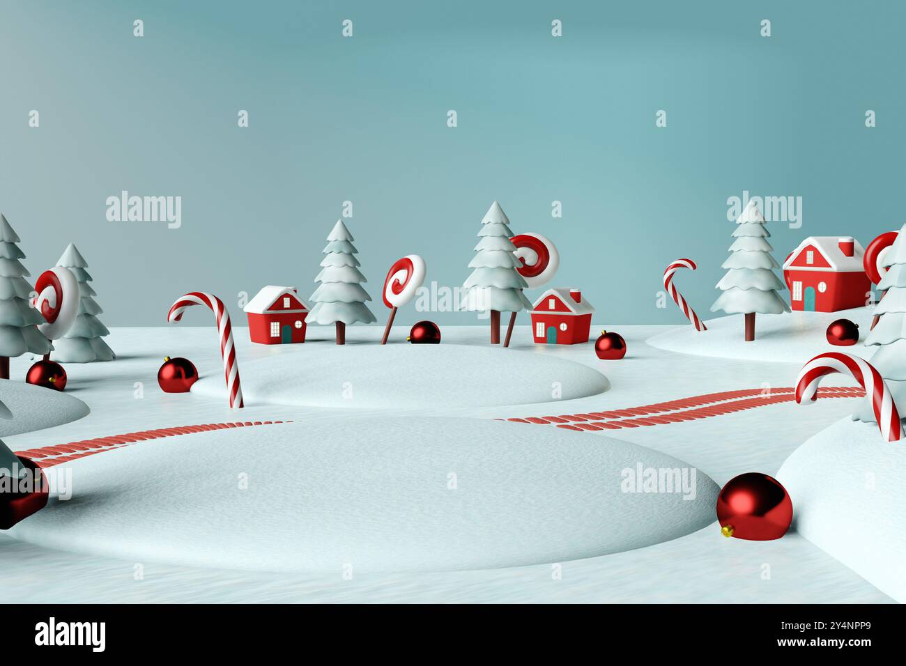 Fairy Christmas magical forest with gingerbread houses, fir trees ...