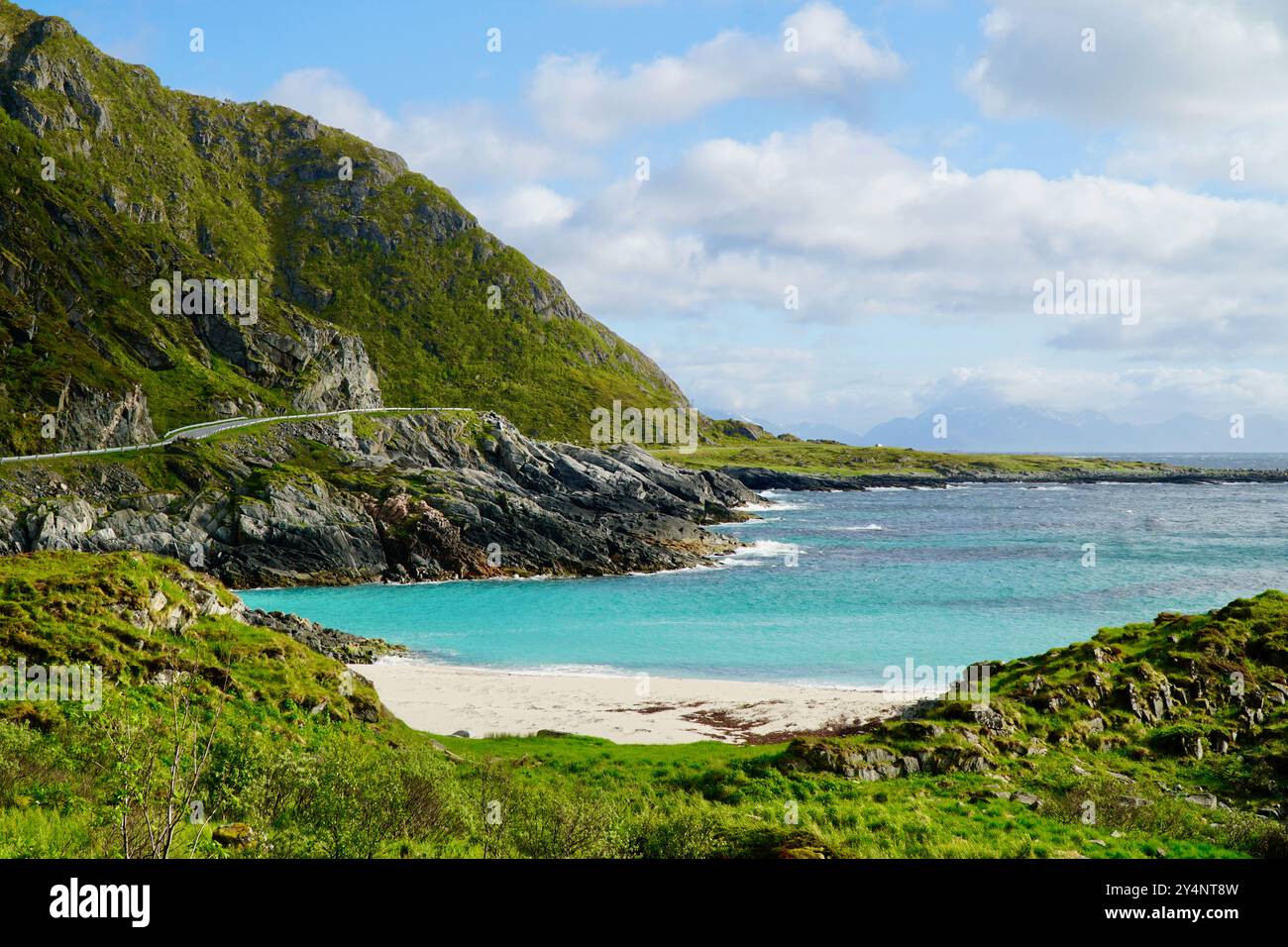 Norwegian Scenic Routes Andoya sandy beach along coastal road Stock ...