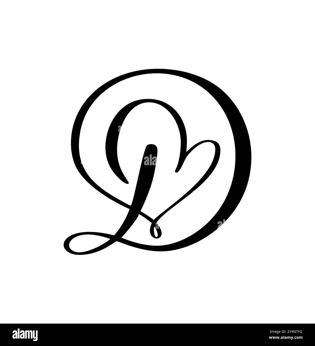Calligraphy hand drawn vector love letter D. Vintage heart monogram ...