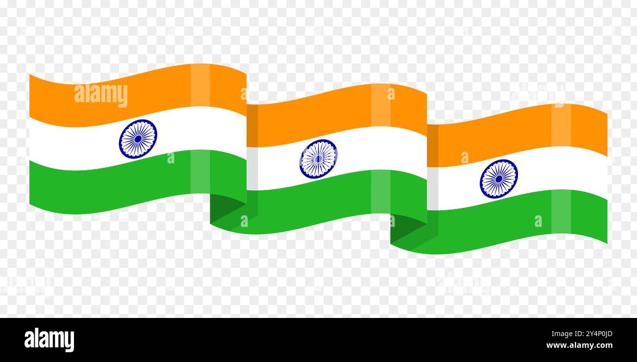 Vector illustration of wavy India flag on transparent background Stock ...