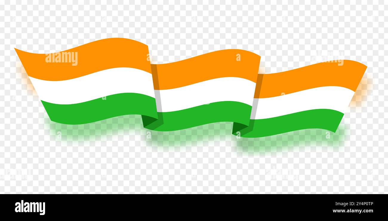 Vector illustration of wavy India flag with shadow on transparent ...