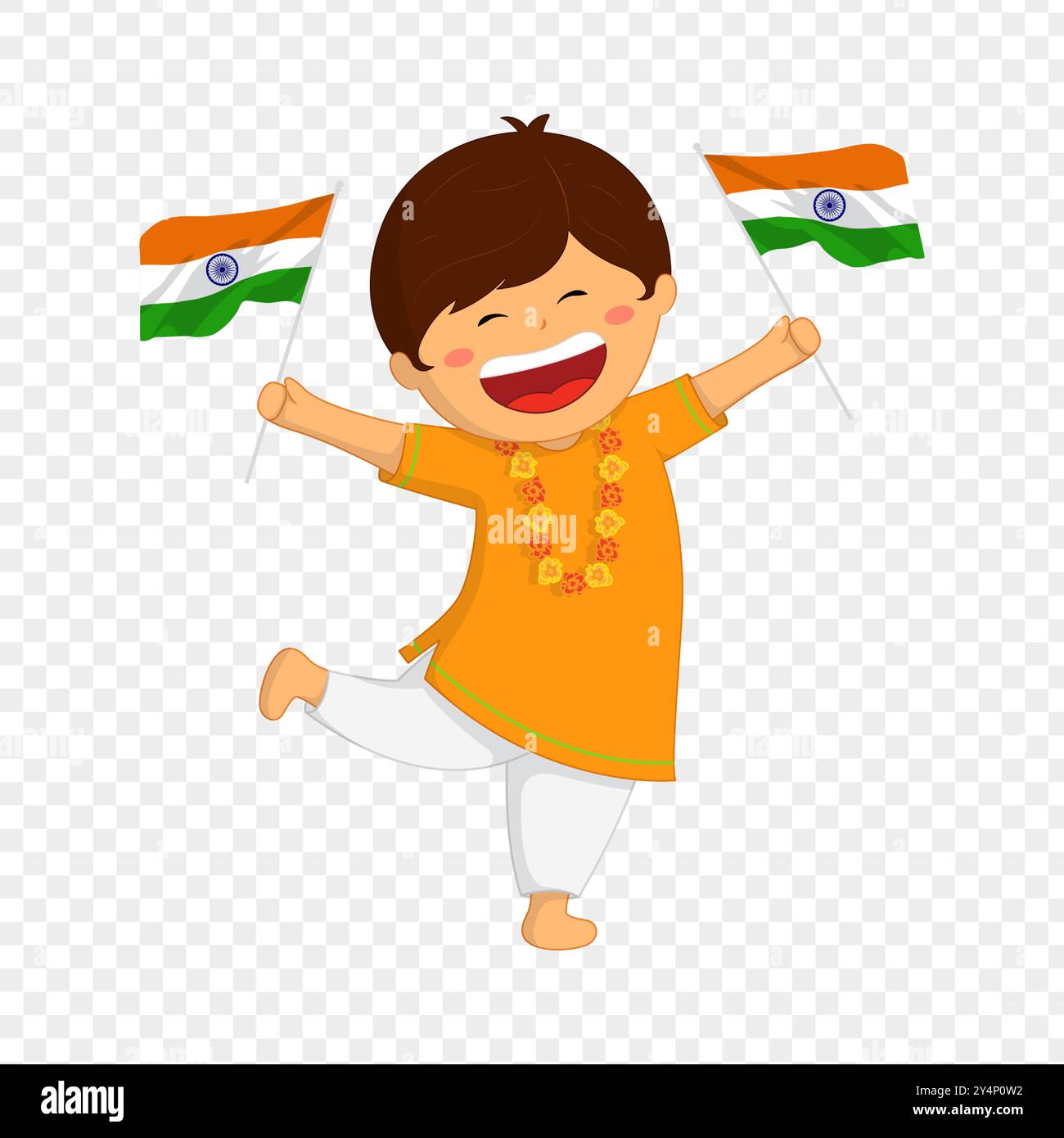 Vector illustration of boy holding India flags in hands on transparent background Stock Vector ...