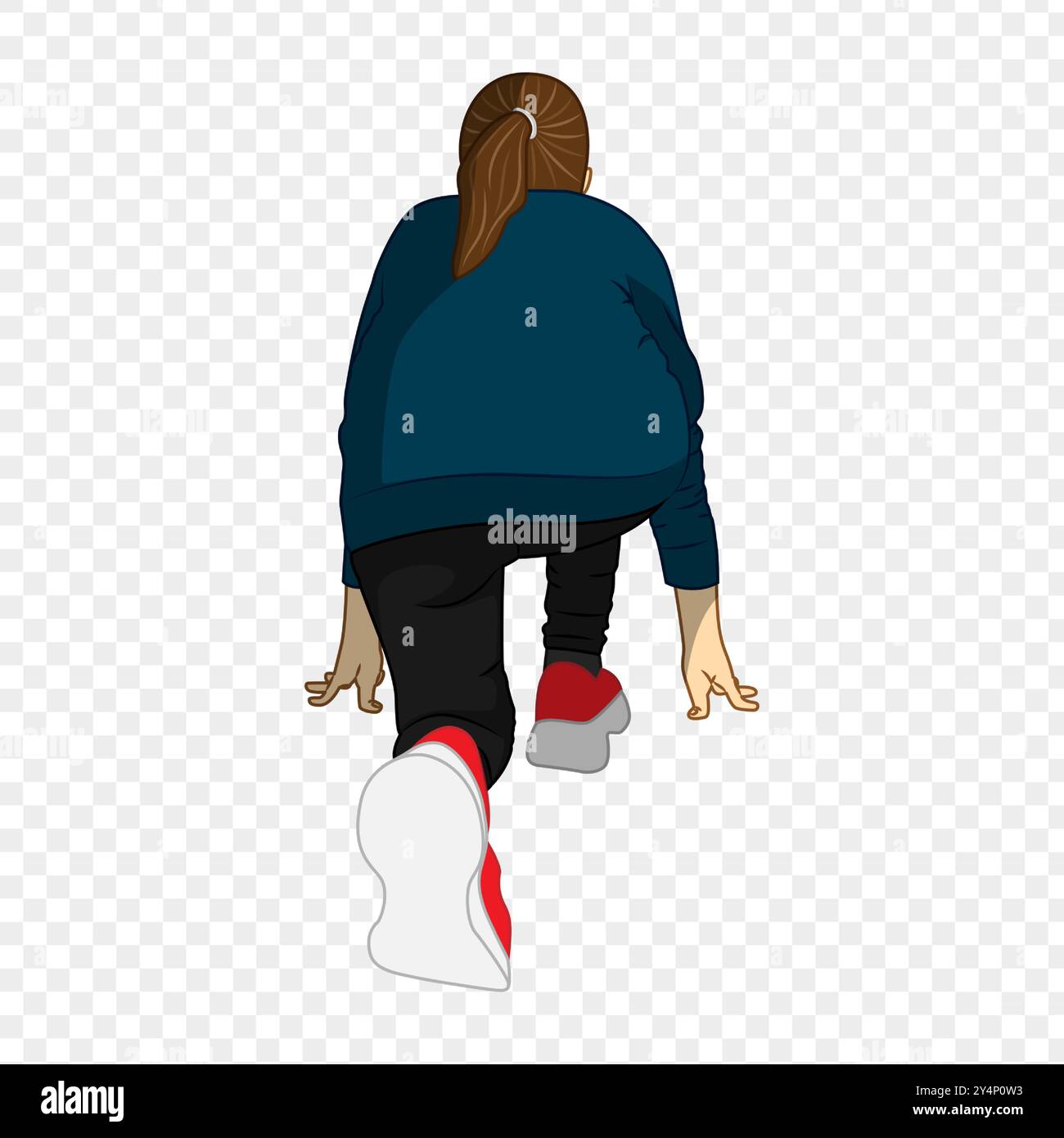 Vector illustration of girl in running start position on transparent ...