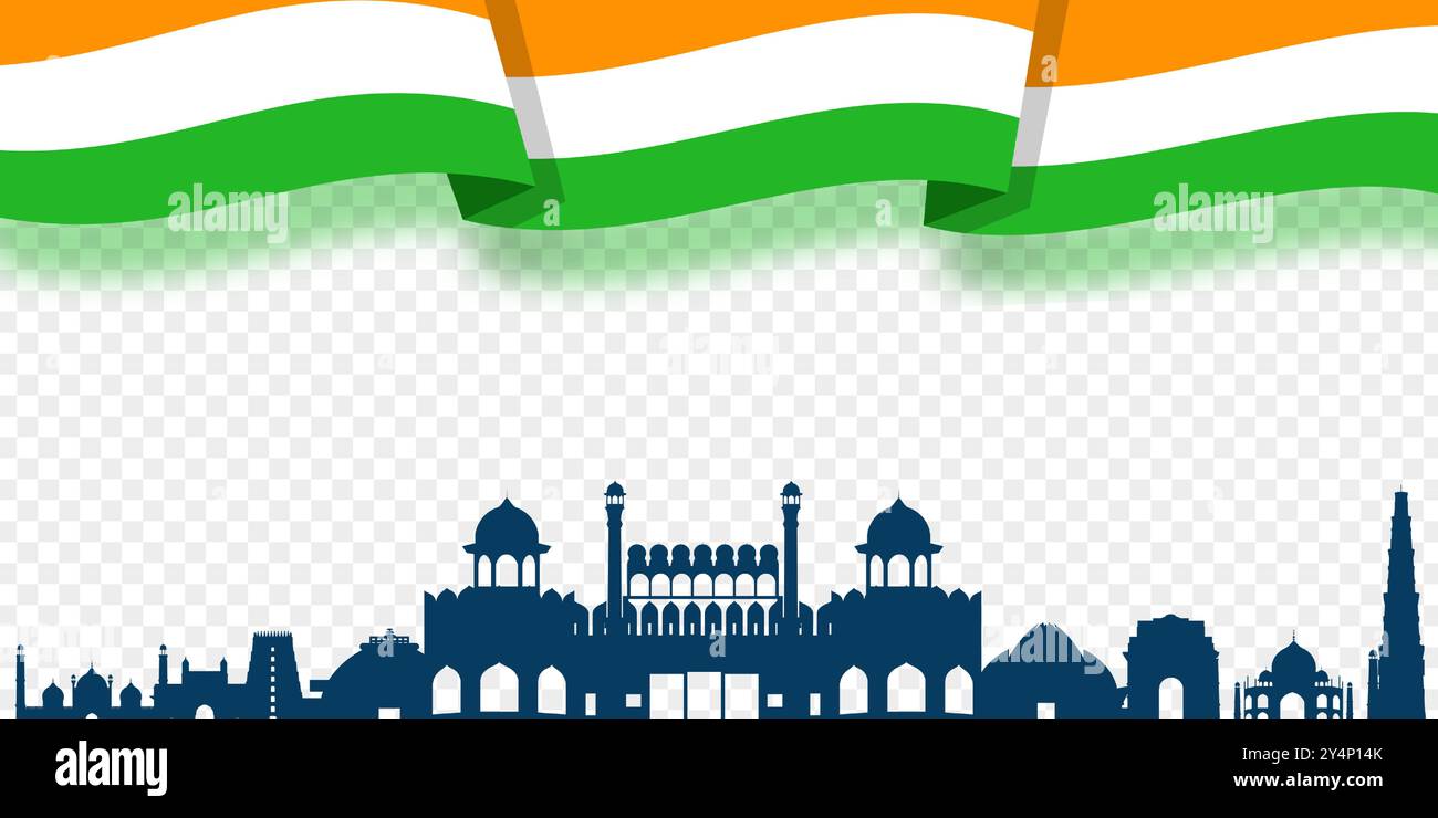 Vector illustration of Indian flag and Indian monuments background with ...