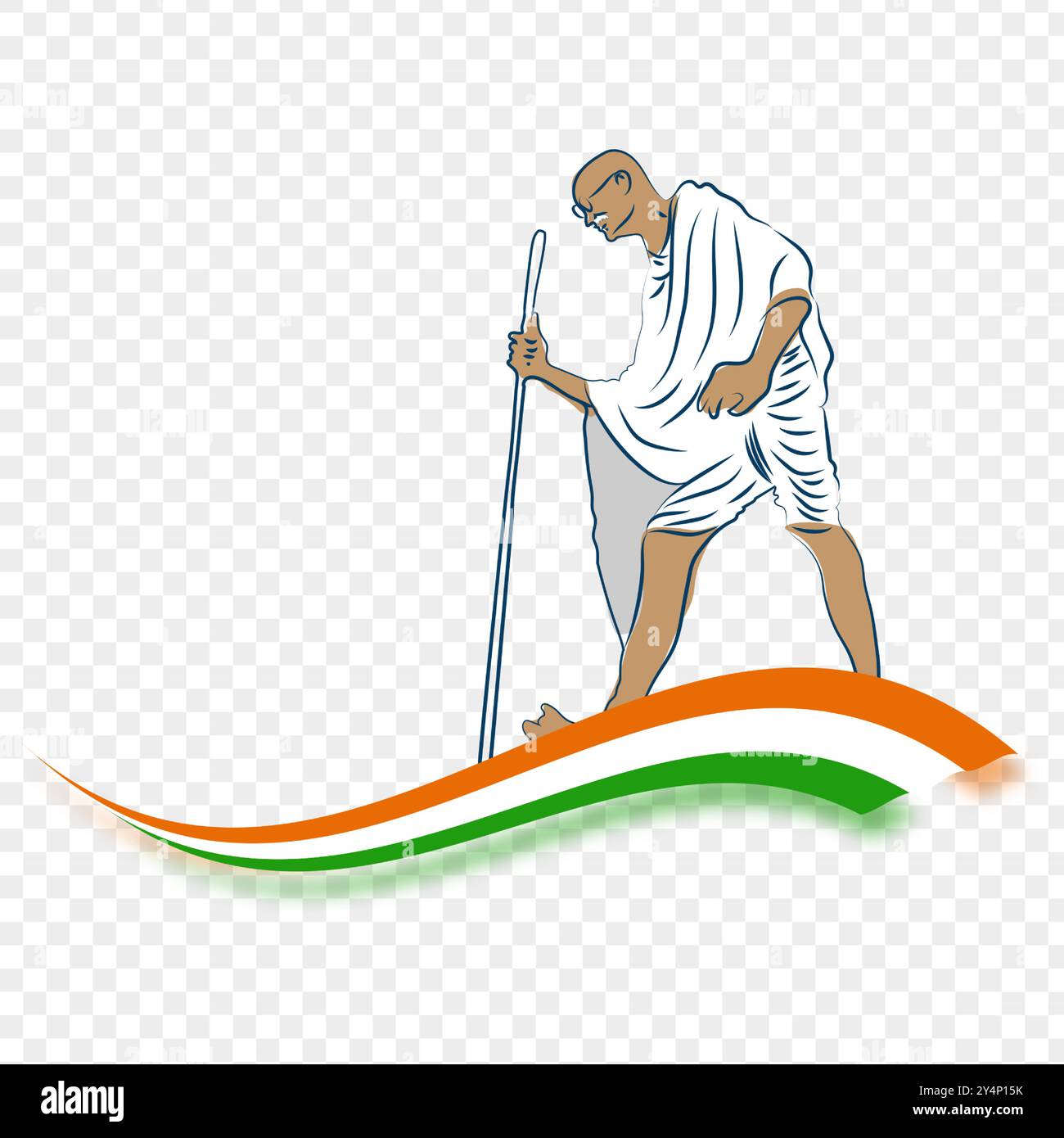 Vector illustration of Mahatma Gandhi with Indian flag on transparent ...