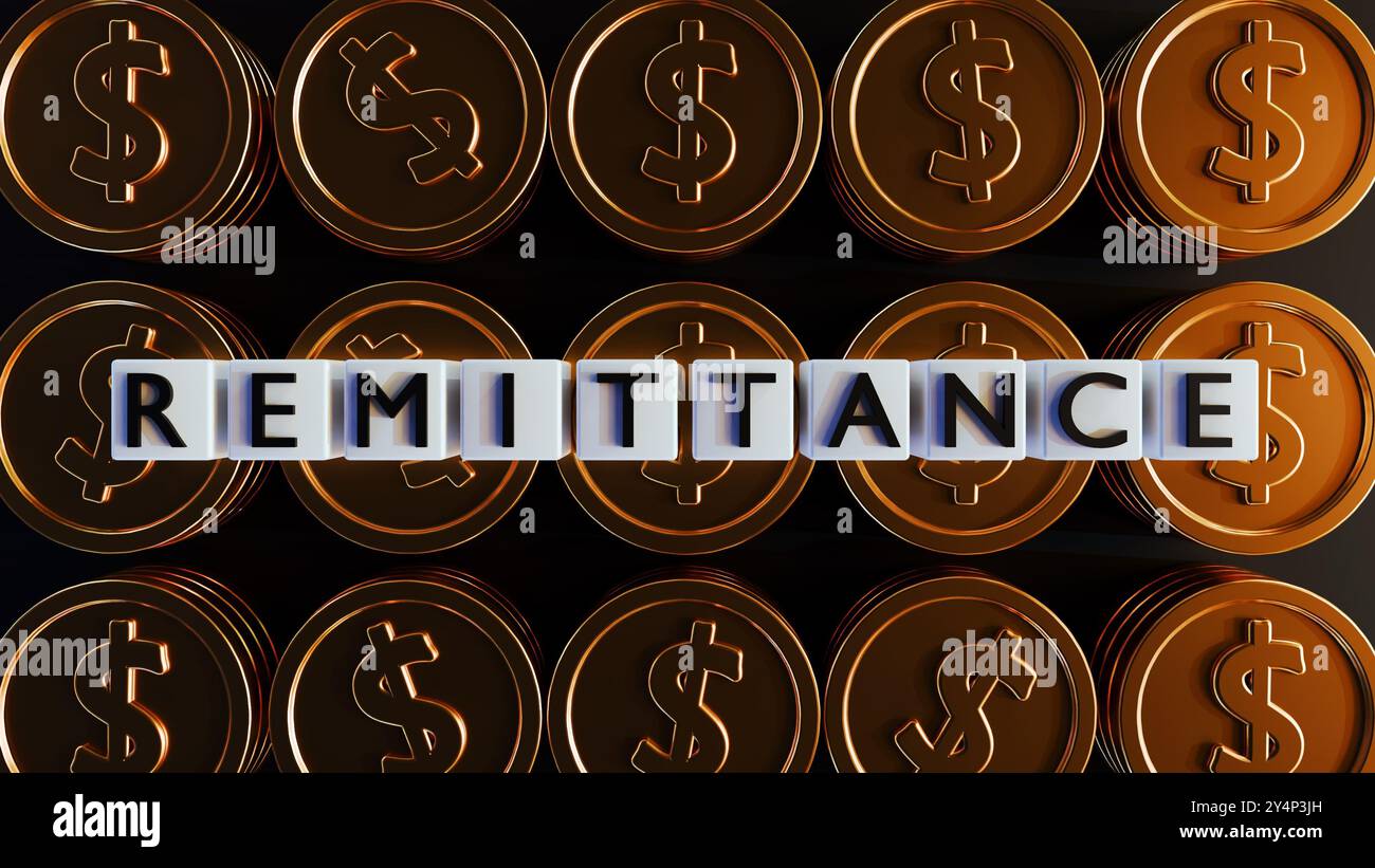 3d rendering of a global remittance concept. The word "REMITTANCE" is ...