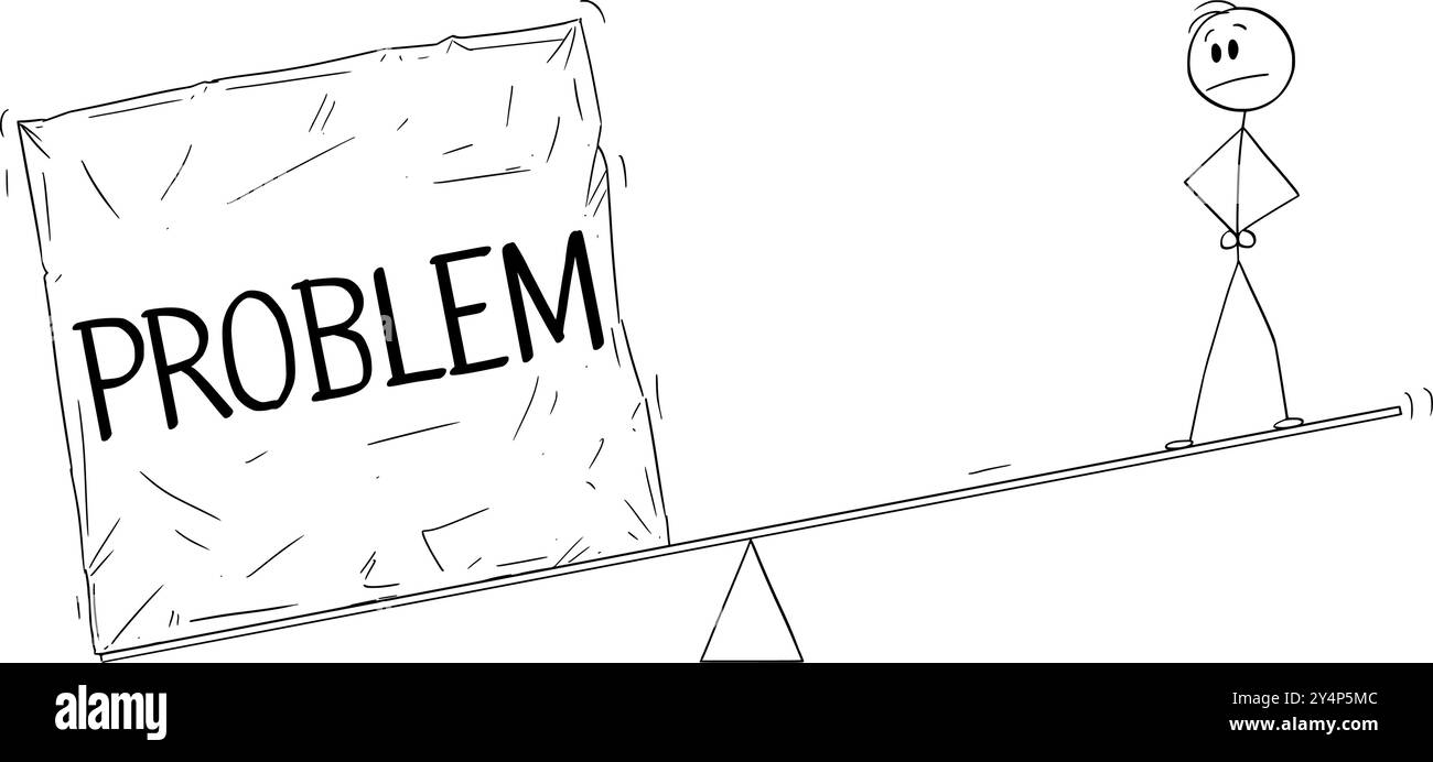 Person and big problem on balance scale , vector cartoon stick figure ...
