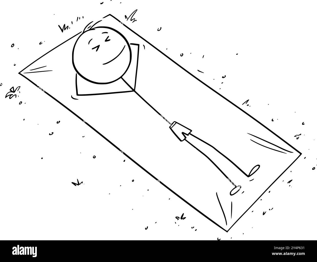 Person lying and sunbathing on blanket , vector cartoon stick figure or ...