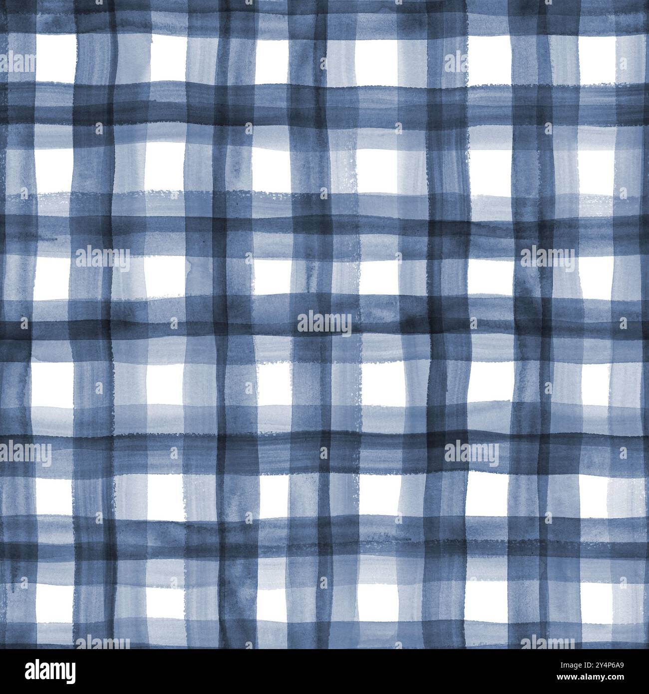 Watercolor stripe plaid gingham seamless pattern. Navy blue color ...