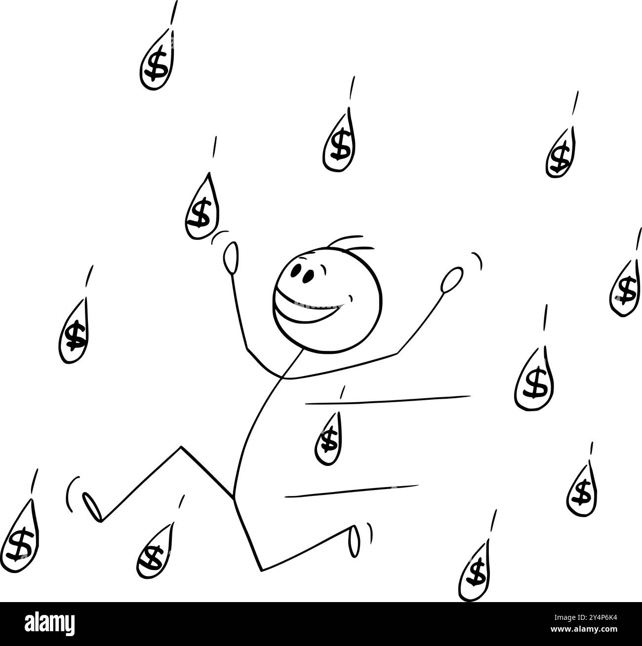 Happy person or businessman running in money rain , vector cartoon ...