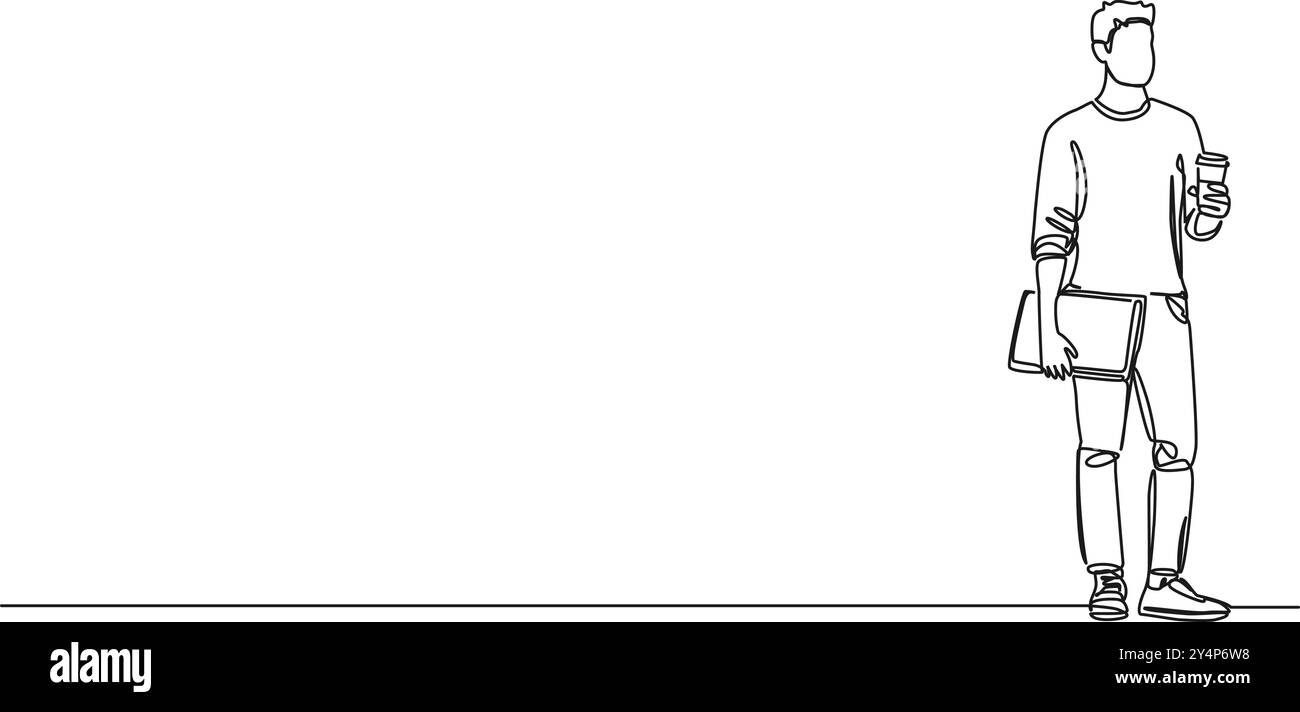 continuous single line drawing of young entrepreneur wearing casual ...