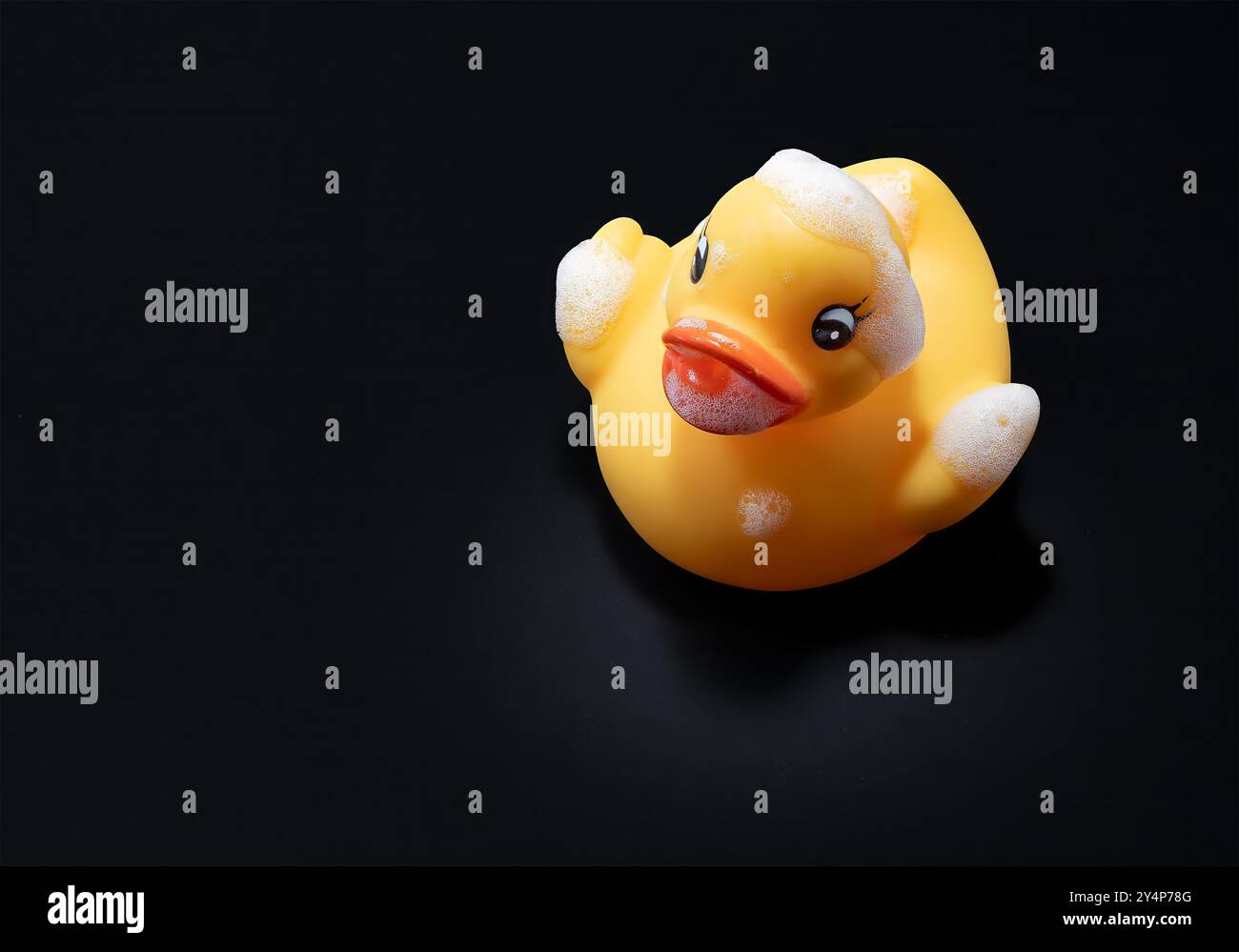 rubber duck with foam on black background Stock Photo - Alamy