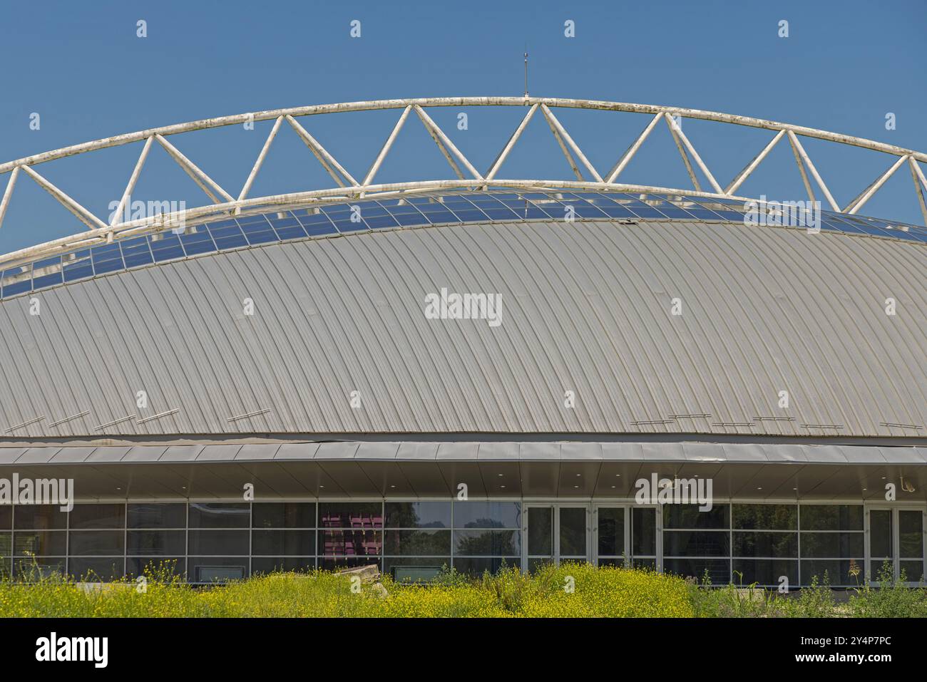 Steel Arch Metal Dome Structure Sports Hall Complex at Sunny Summer Day ...