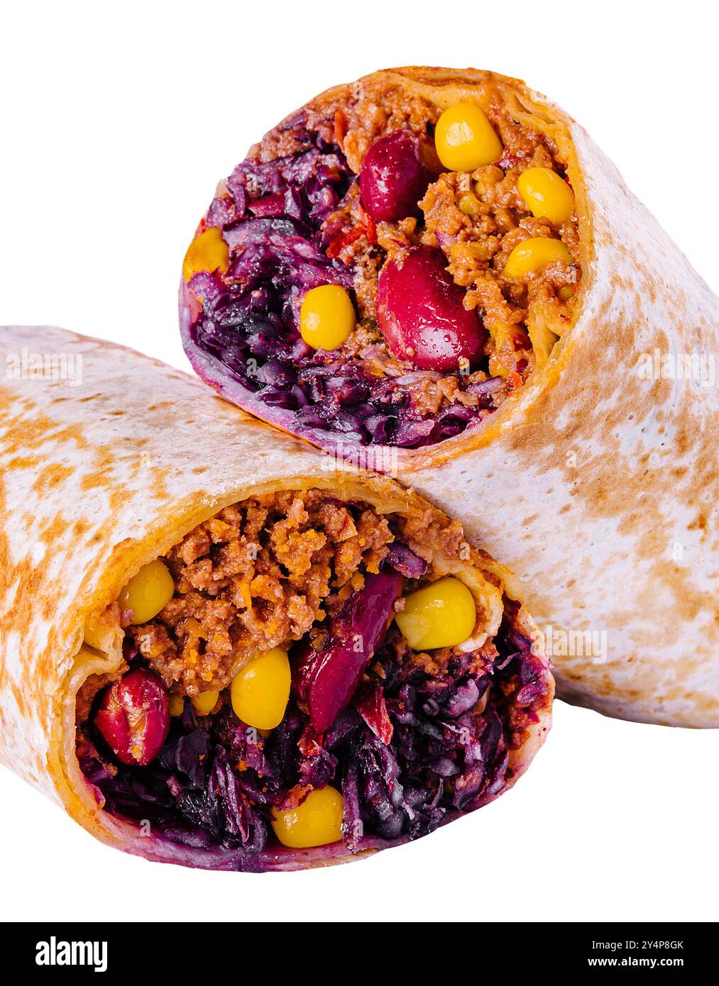Mexican beef burrito isolated on white background Stock Photo - Alamy
