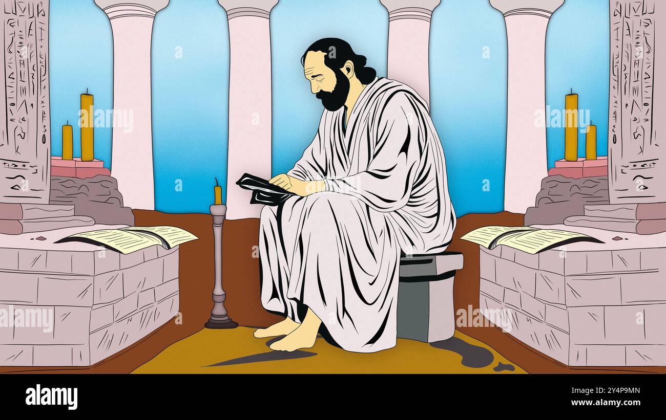 Ancient Greek philosopher reading, An elderly scholar engrossed in ...