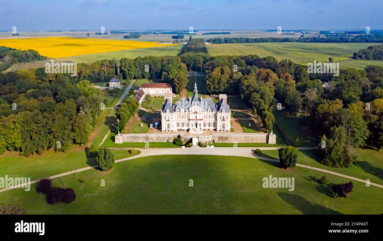 Aerial view of the Château de Baronville, Béville-le-Comte, France ...