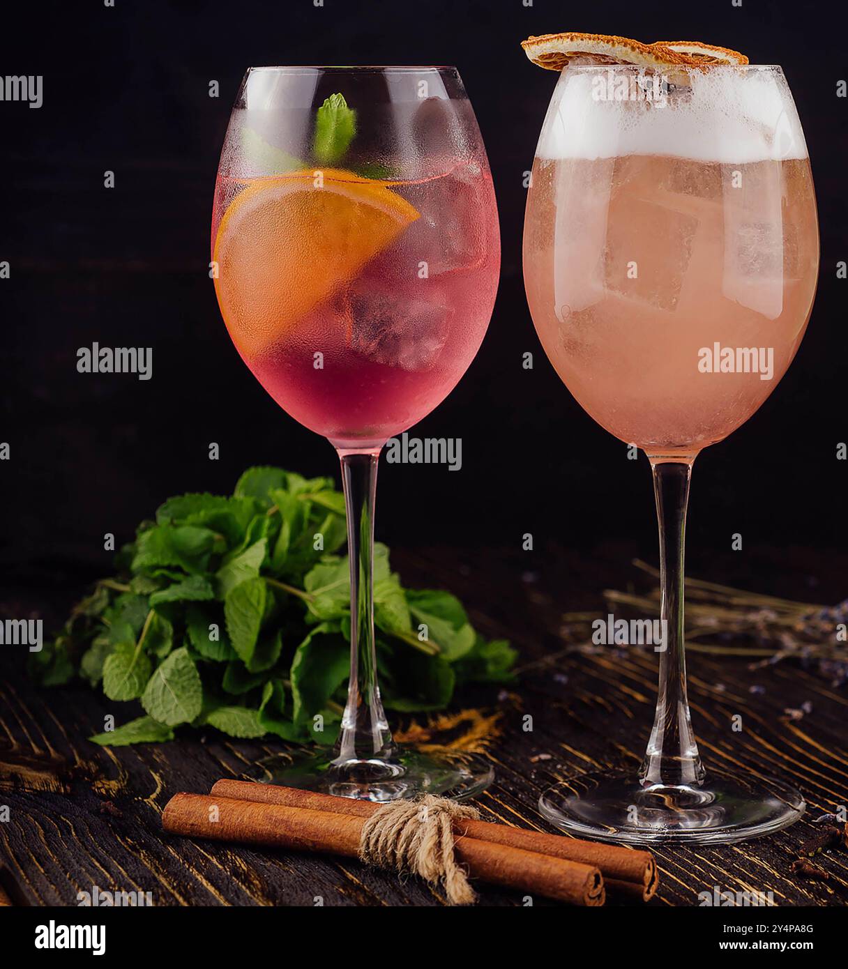 different drinks with alcohol on wood Stock Photo - Alamy