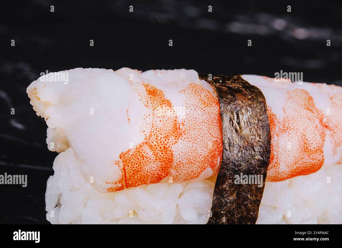 Japanese Nigiri Ebi sushi with black tiger shrimp and rice Stock Photo ...