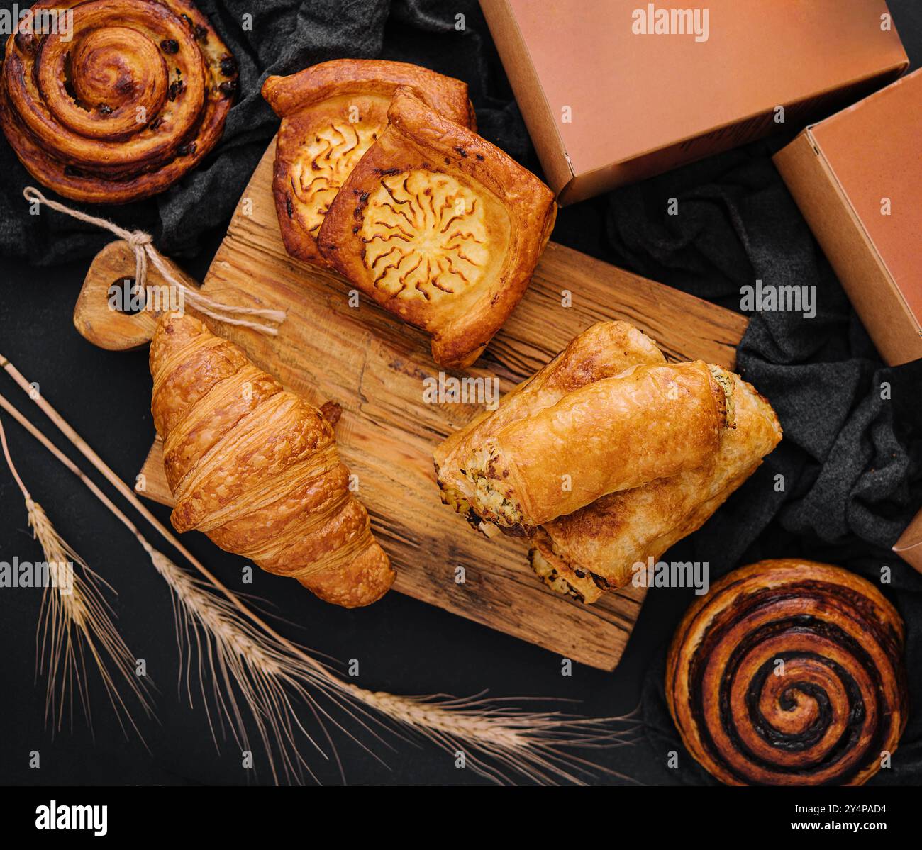 different pastries with boxes for delivery Stock Photo - Alamy