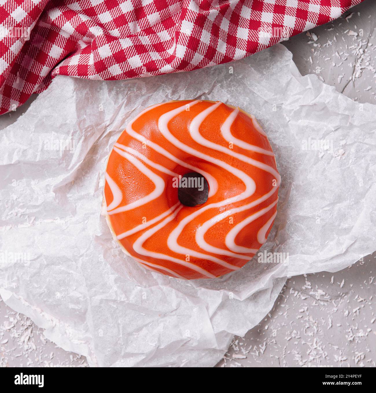 Watercolor orange donut. top view Stock Photo - Alamy