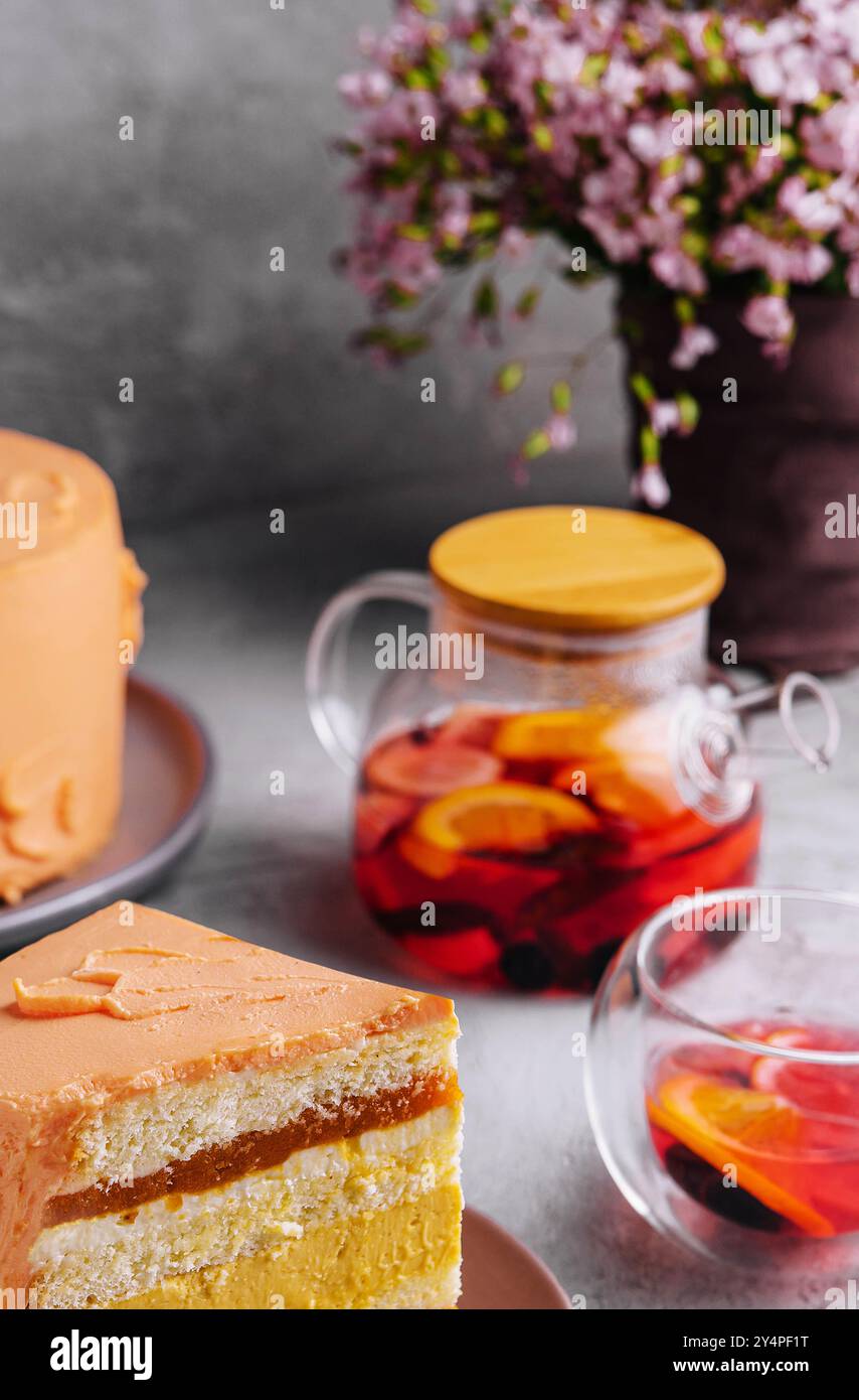 Delicious mango and passion fruit mousse cake Stock Photo - Alamy