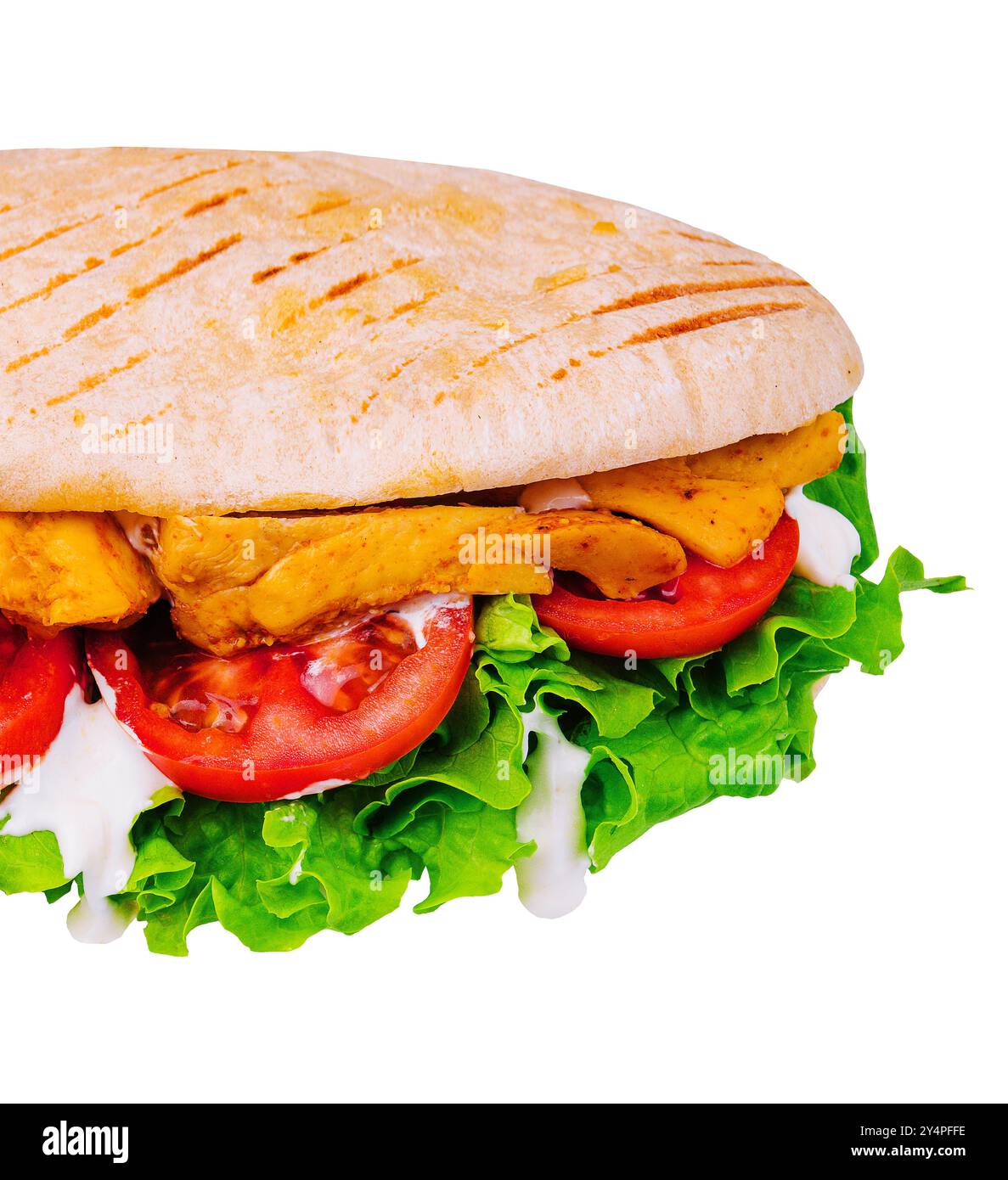 Doner kebab - fried chicken meat with vegetables in pita bread Stock ...