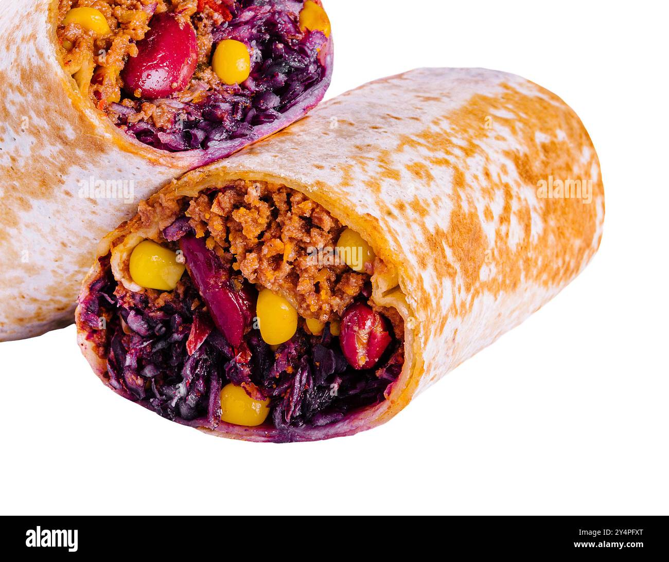 Mexican beef burrito isolated on white background Stock Photo - Alamy