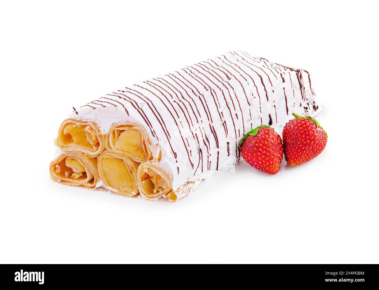 Strawberry crepes with whipped cream isolated Stock Photo - Alamy