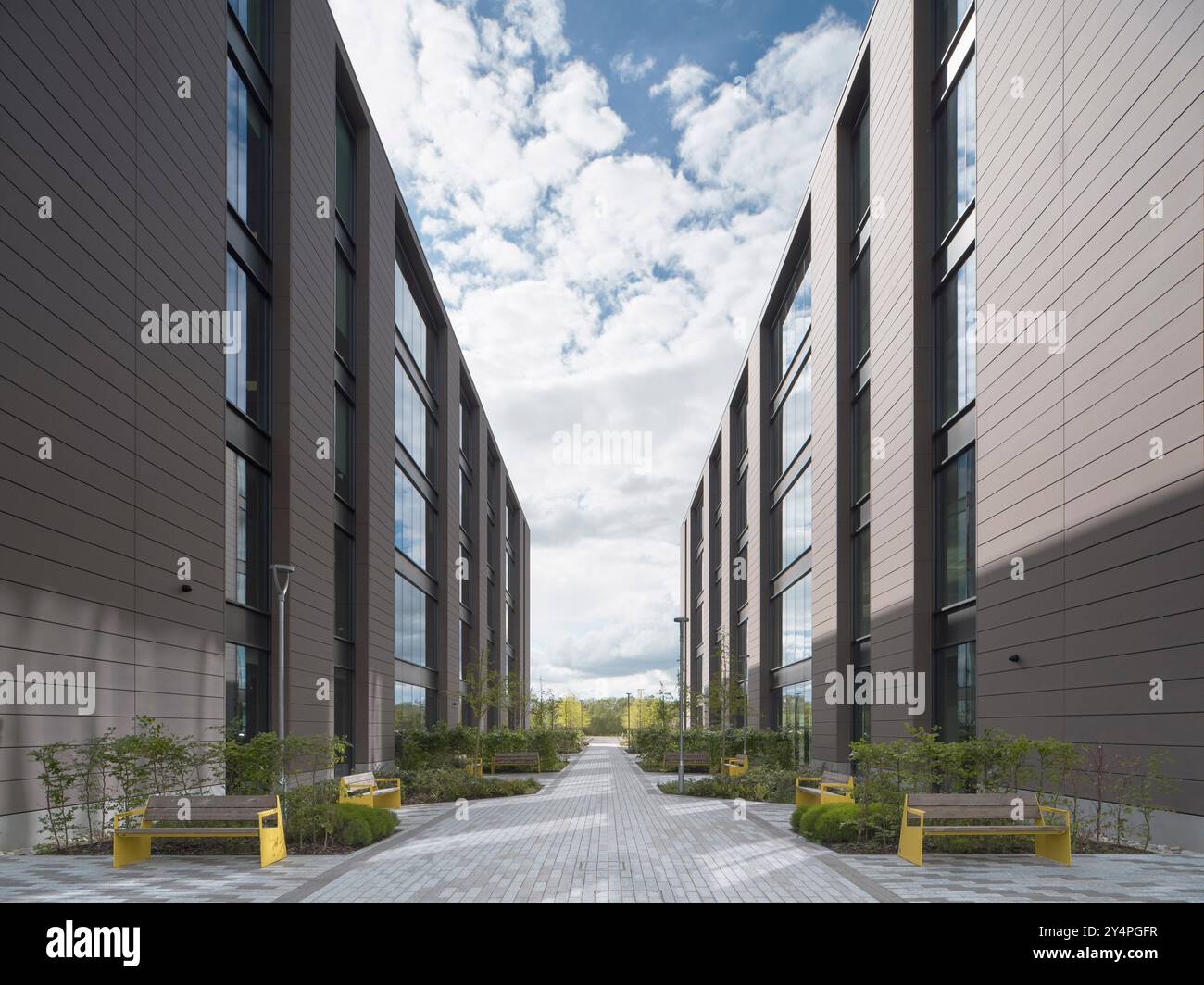 Landscaped walkway between building volumes. 400 Long Water, Reading ...