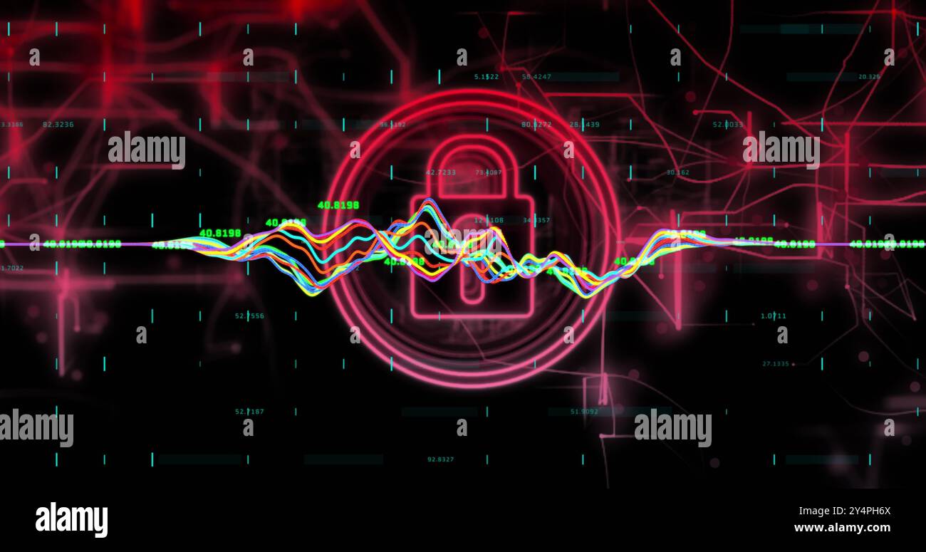 Image of padlock and scope scanning over data processing Stock Photo - Alamy