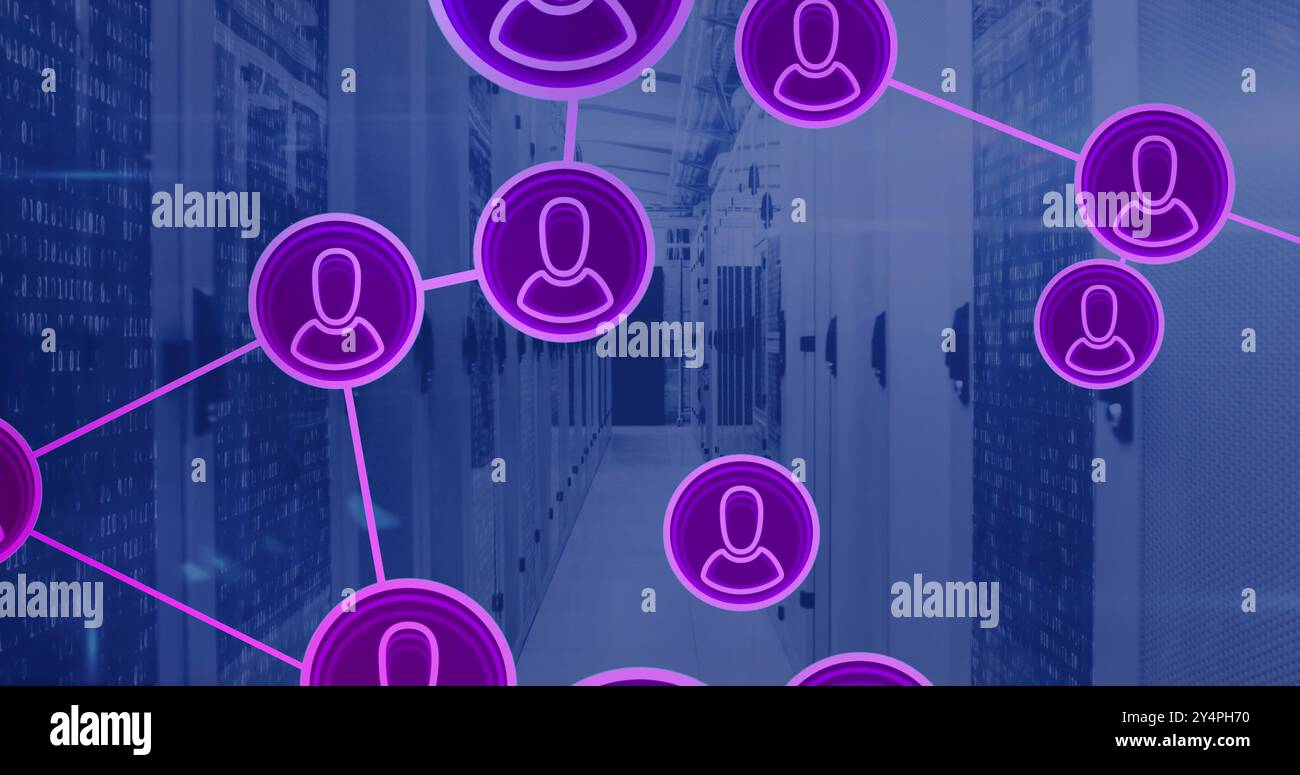 Image of network with people icons and data processing over computer ...