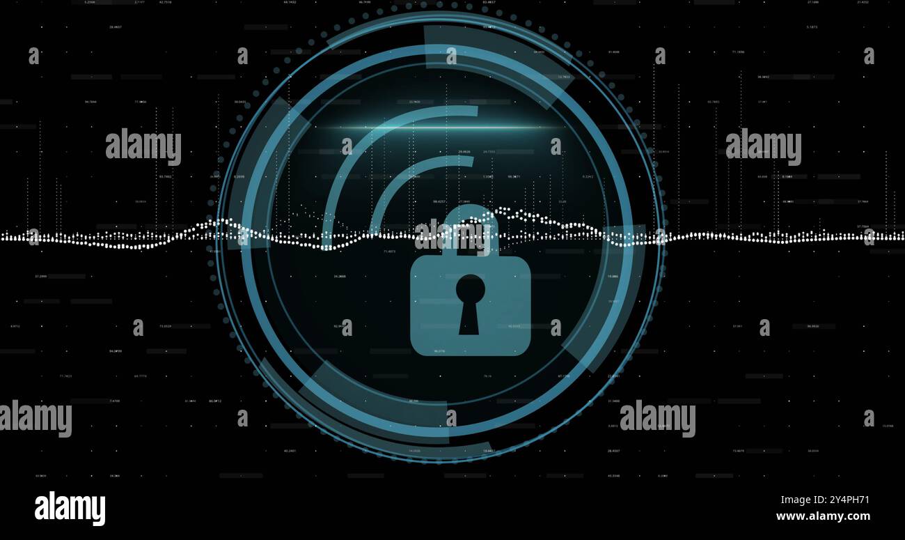 Image of padlock and scope scanning over data processing Stock Photo - Alamy