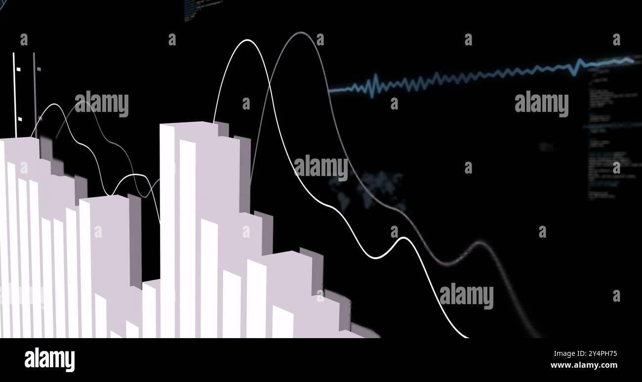 Image of diagrams and world map over data processing Stock Photo - Alamy