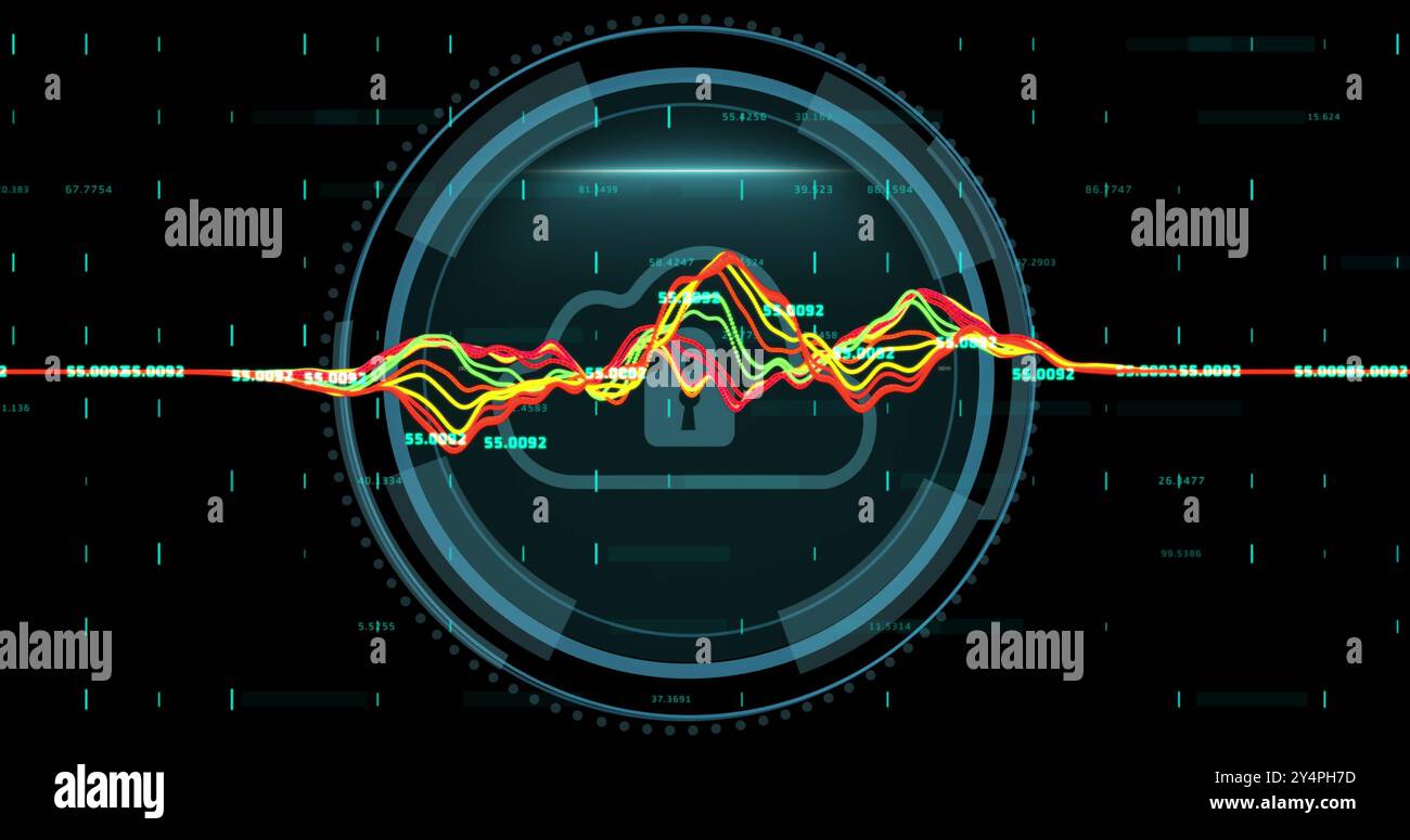 Image of padlock with cloud and scope scanning over data processing Stock Photo - Alamy