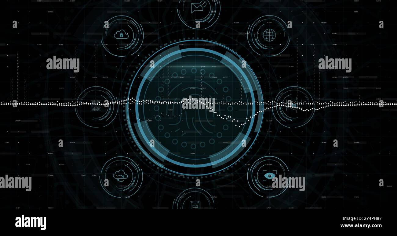Image of fingerprint and scope scanning over security icons Stock Photo ...