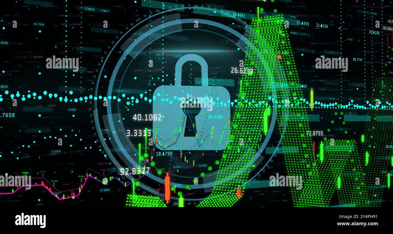 Image of padlock and scope scanning over data processing Stock Photo - Alamy