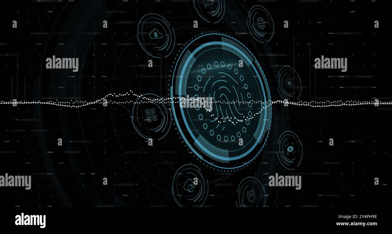 Image of fingerprint and scope scanning over data processing Stock Photo - Alamy