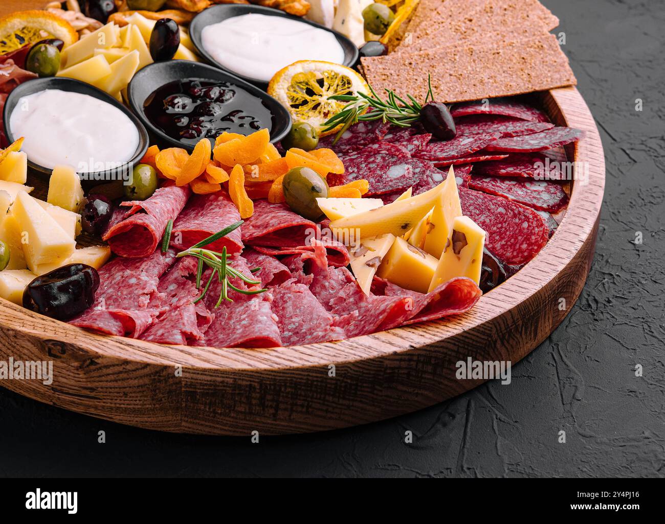 Wooden tray selection of italian antipasti Stock Photo - Alamy