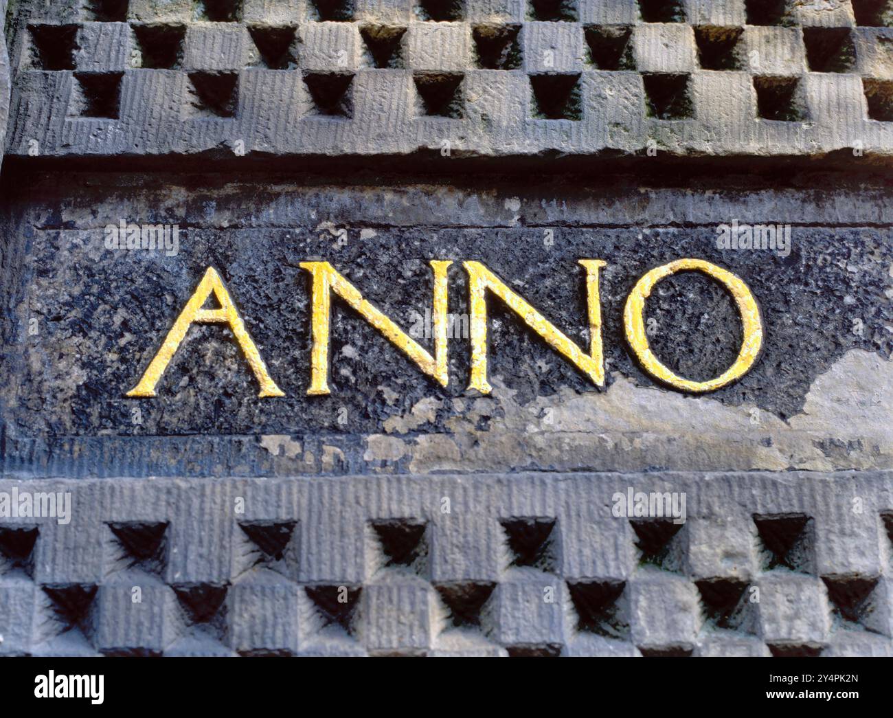 Gable stone, with text anno, in very old building in the city og Gouda ...