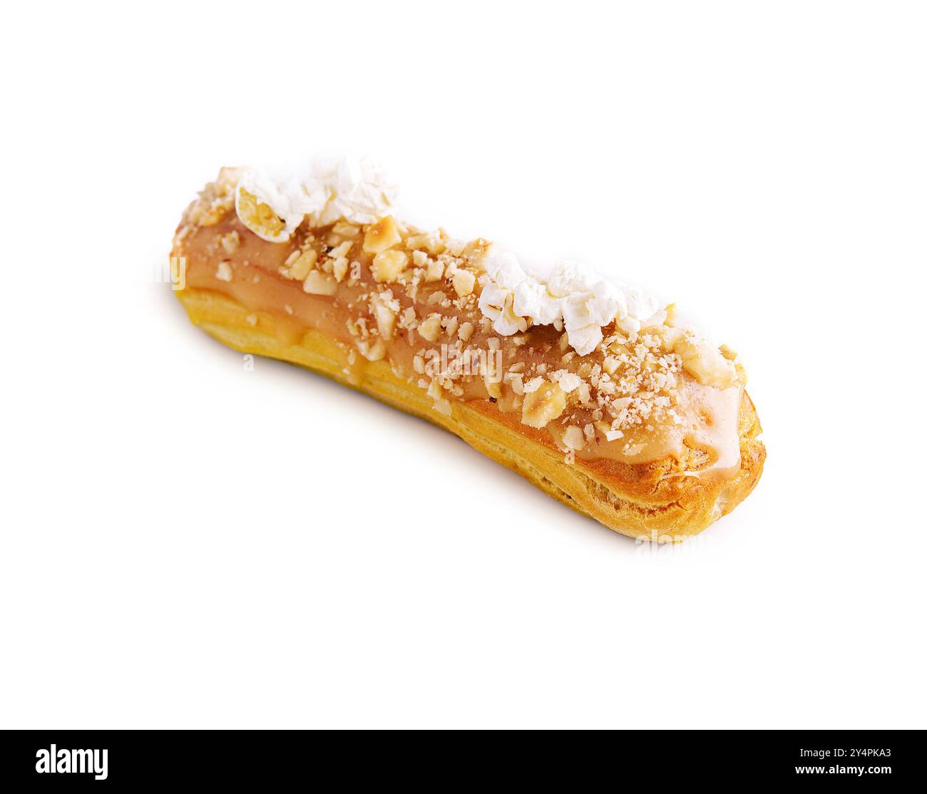 Caramel eclair isolated on white background Stock Photo - Alamy