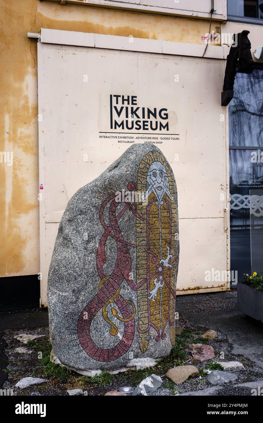 Stockholm, Sweden. April 15, 2024 - Large runestone outside the Viking ...
