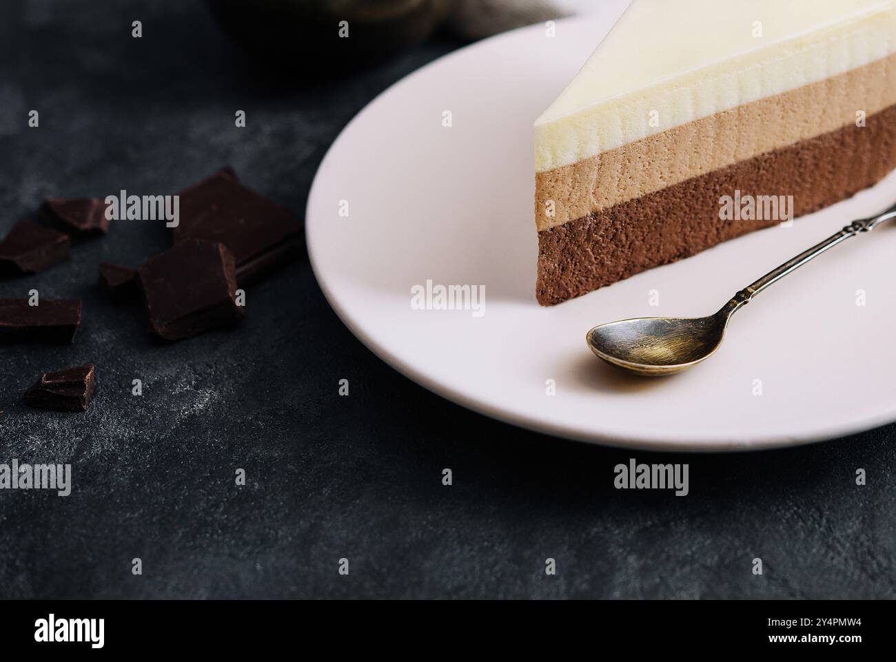 Chocolate Layered Mousse Cake on plate Stock Photo - Alamy