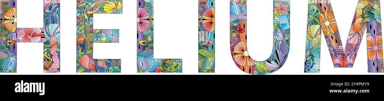 Hand-painted art design. Hand drawn illustration word HELIUM for t ...