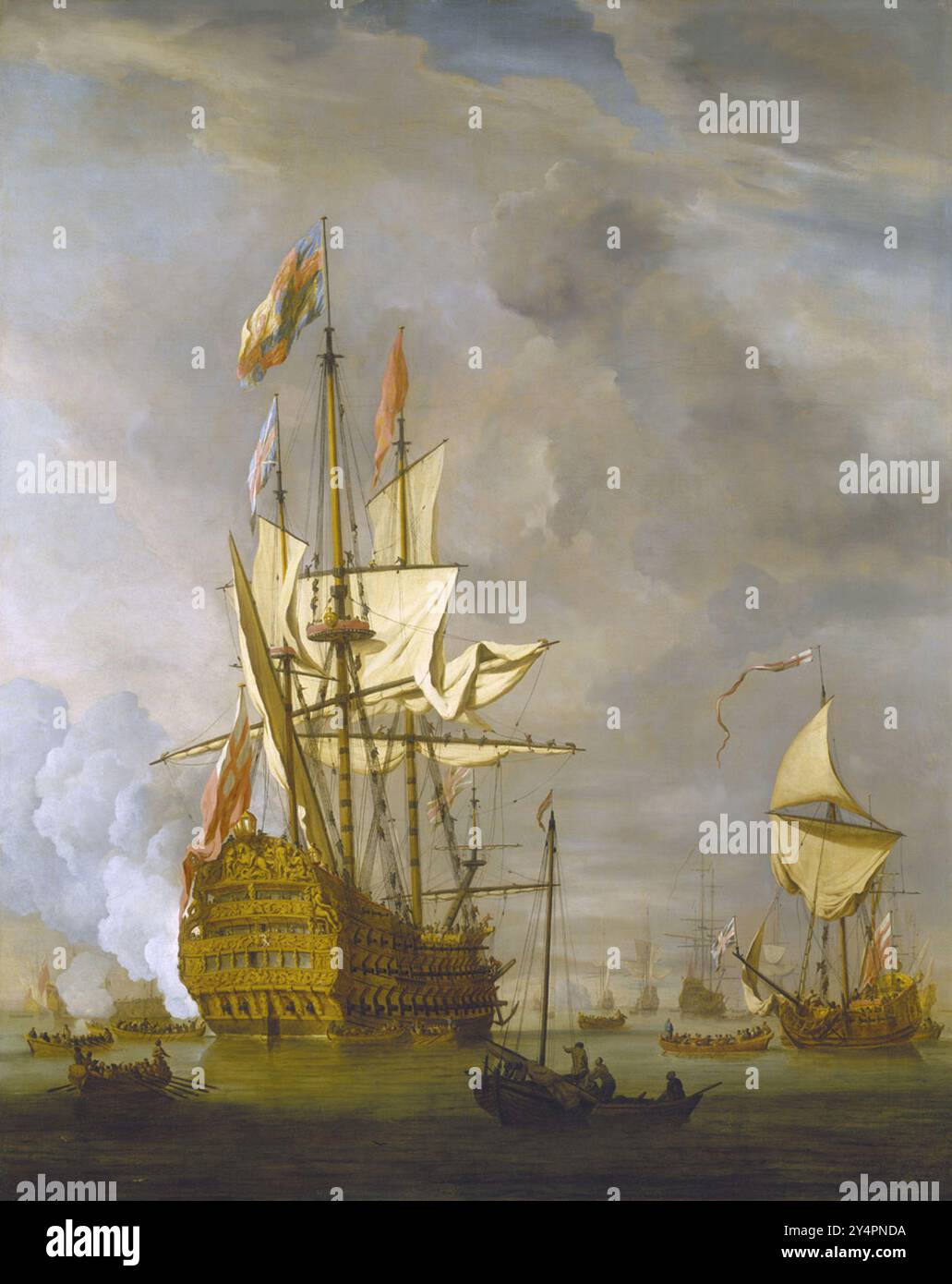 The English Ship 'Royal Sovereign' With a Royal Yacht in a Light Air ...