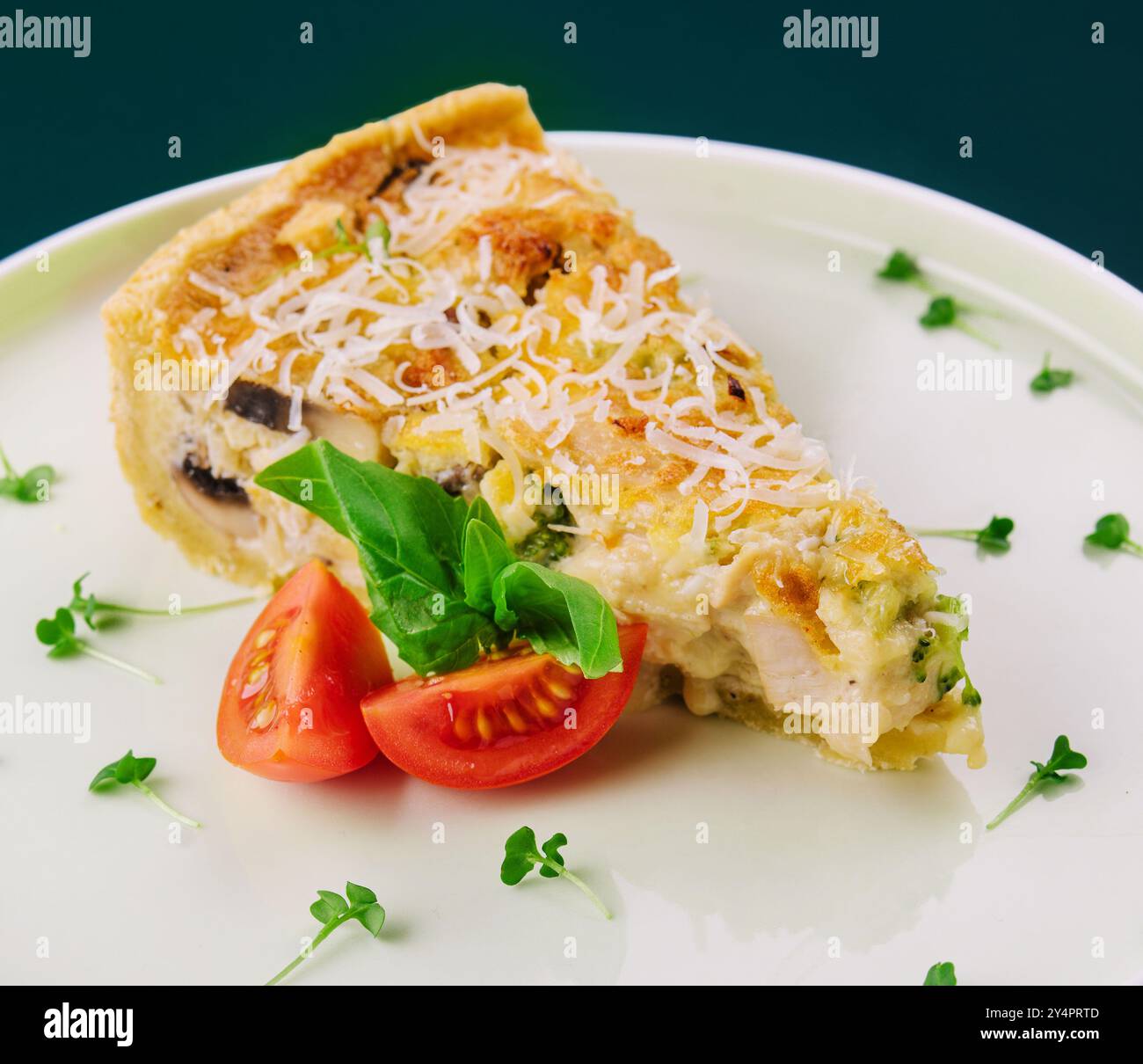 french quiche pie with chicken and mushroom Stock Photo - Alamy