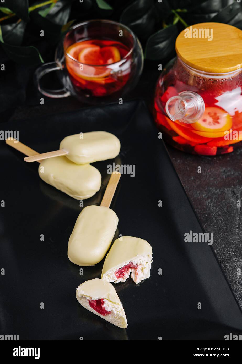dessert from ice cream lolly with white chocolate coating Stock Photo ...